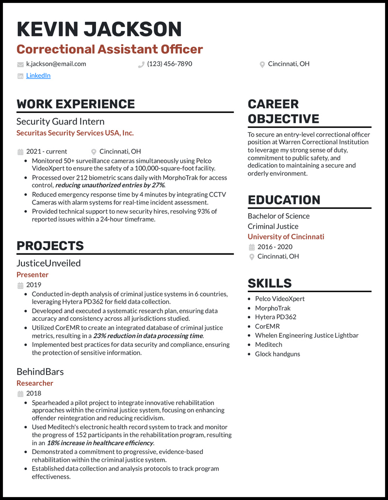 3 Correctional Officer Resume Examples Working in 2024