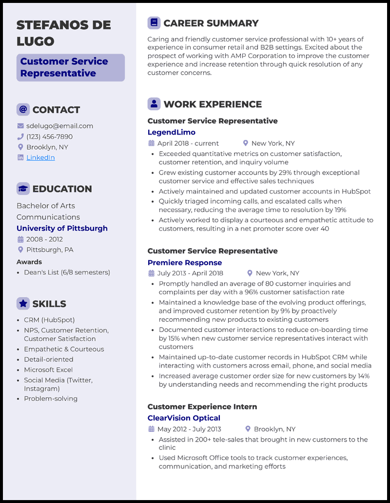 34 Customer Service Resume Examples for 2025